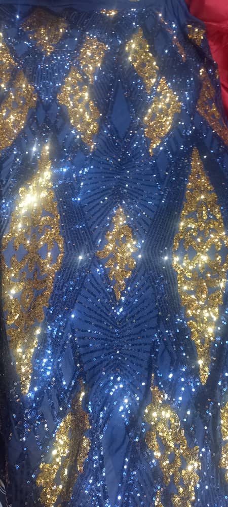Navy Blue & Gold Sequence Lace, Sold Per Yard – SuperStores NG